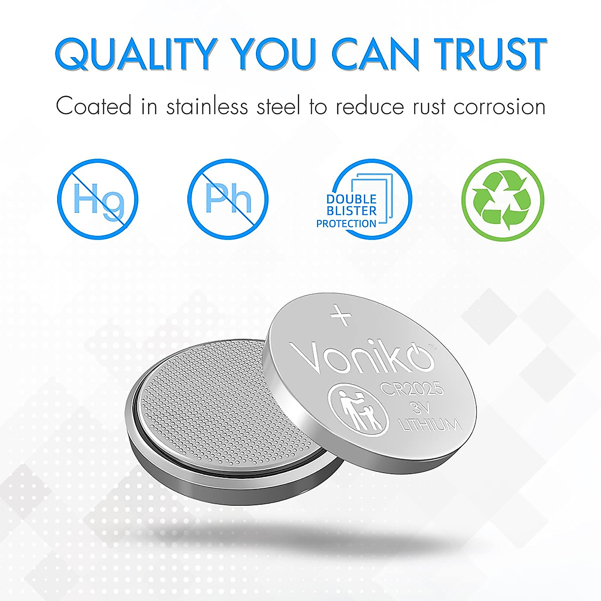 Voniko 3 Volt CR2025 Battery 6 Pack – CR 2025 Button Cell Battery – 2025 Lithium Coin Batteries, 7 Years Shelf Life