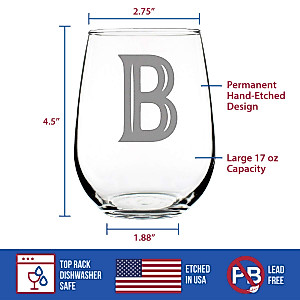 Monogram Bold Letter B - Stemless Wine Glass - Personalized Gifts for Women and Men - Large Engraved Glasses