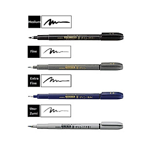 Zebra Fude Sign Brush Pen Regular Extra Fine Medium Usu-Zumi Gray Ink Value Set of 4 (Limited Edition)