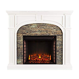 SEI Furniture Tanaya Faux Stacked Stone Electric Fireplace, White/Montelena