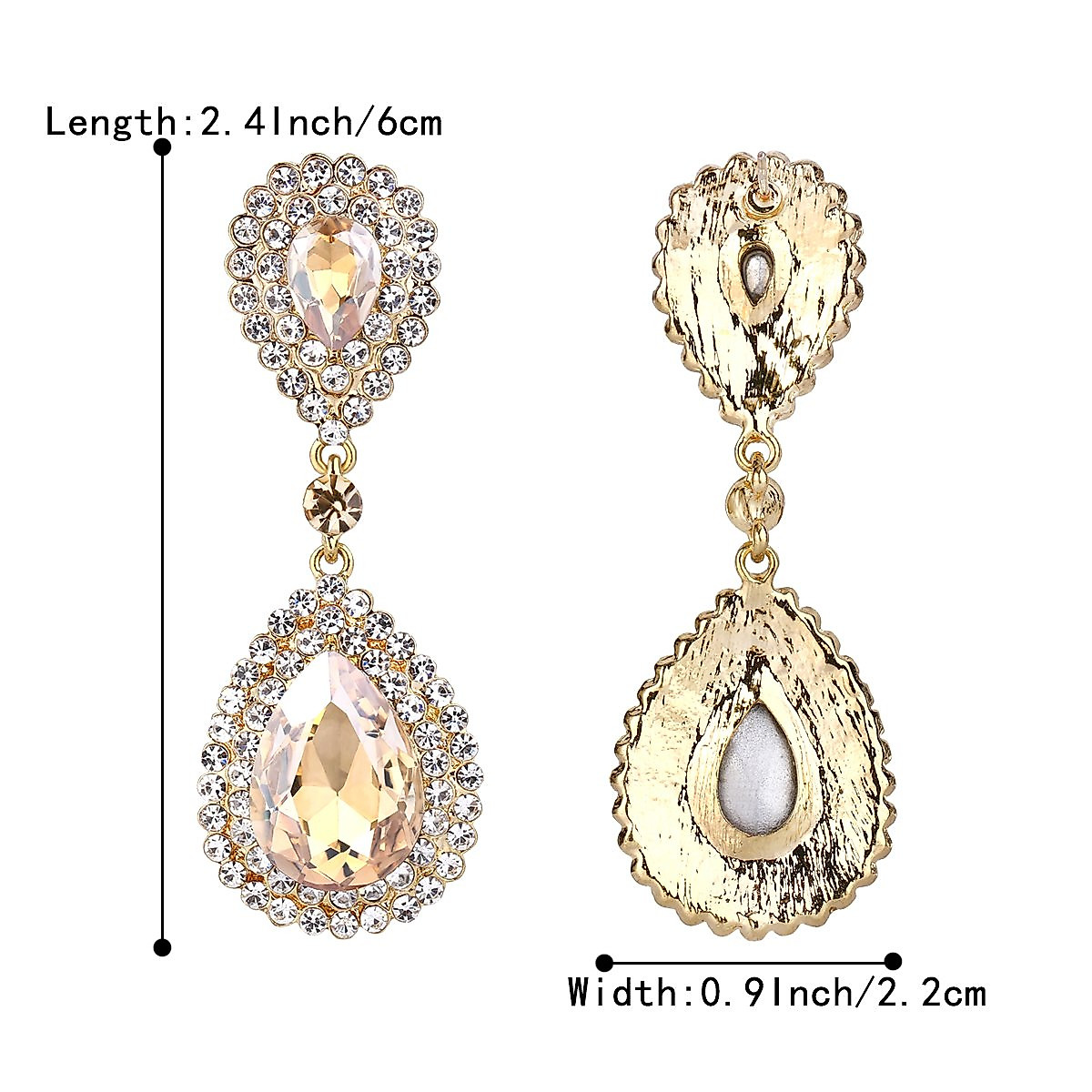 BriLove Gold-Toned Dangle Earrings for Women Wedding Bridal Fashion Crystal Teardrop Infinity Earrings Champagne.