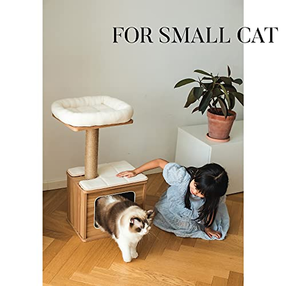Catry Cat Tree - A Cat Play House Combo with Cat Hammock, Scratching Post, and Comfort Home Invariably Trap Kitten to Stay Around This 30” Easy Assembled Sturdy Cat Furniture, Beige