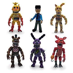 Toysvill Inspired by Five Nights at Freddy Game Action Figures Toys (FNAF) Toy, Set 6 pcs, Height 6in [Nightmare Foxy, Freddy, Bonnie, Fazbear, Chica and Human Security] with Masks