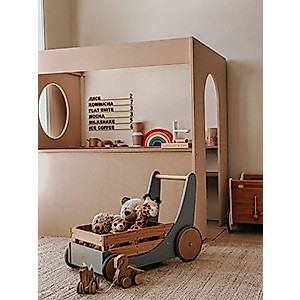 Kinderfeets 2-in-1 Wooden Cargo Walker Cart Wagon with Adjustable Rubber Wheels and Removable Basket for Children and Toddlers (Blue)