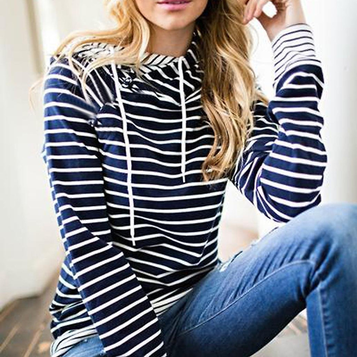 Women Blouse,IEason Womens Long Sleeve Hoodie Sweatshirt Jumper Hooded Pullover Tops Blouse (M, Navy)