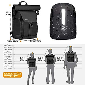 TARION Camera Backpack with Removable 16" Laptop Sleeve Canvas Camera Bag Photography Backpack for DSLR SLR Mirrorless Cameras Video Camcorder Includes Waterproof Raincover Black Rolltop DSLR Backpack