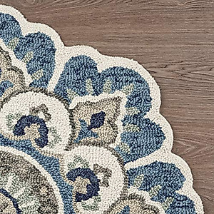 LR Home Edged Flora Area Rug, 4' Round, Blue