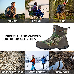 HISEA Excursion Pro Men's Rain Boots Ankle Height Rubber Neoprene Hunting Boots Waterproof Insulated Outdoor Mud Shoes for Hunting Gardening Farming Hiking Camping and Yard Working, Size 10 Camo