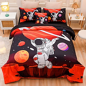 Tasselily Full Size Comforter Sets for Boys, Astronaut Outer Space Bedding Set Full Bed in a Bag, 6 Pcs Comforter Set with Sheets