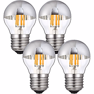 Lxcom Lighting 4W G45 Edison LED Bulb Silver Tipped Dimmable Vintage LED Filament Bulbs(4 Pack)- E26 Base G45 Antique Half Chrome LED Light Bulb Warm White 2700K 40W Equal,AC110V-130V