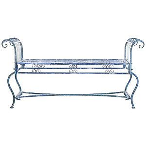 SAFAVIEH Outdoor Collection Brielle Victorian Antique Blue Bench
