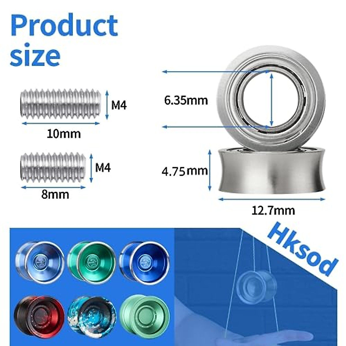 Unresponsive YoYo Bearing, Yo-Yo 6 Pcs Unresponse Yoyo Bearing with Dust Cover,12 Stainless Steel Axle Screws Yoyo Ball R188kk Bearing Yoyo Yo Yos for Kids Bearing