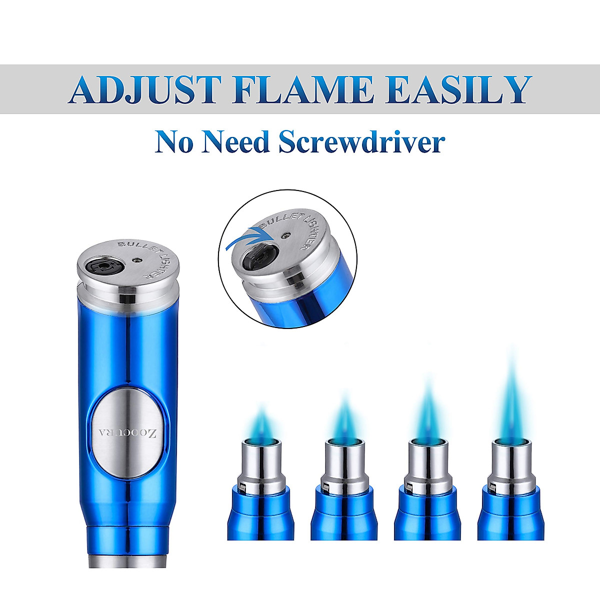 Zoocura Ice Blue Torch Lighter, Refillable Butane Torch Lighters Adjustable Jet Flame Windproof Lighter for Grill Pocket BBQ Camping, Deluxe Gift Box (Gas Not Included)