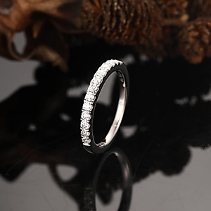 Frayerr Moissanite Ring,Gift for Women,Sparkle Moissanite Minimalist Band,0.46 Carats Brilliant Round Moissanite Wedding Band,Half Eternity Moissanite Band Ring,Dainty Bridal Set Ring (7)