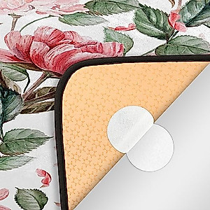 KOBLEN Red Peony Leaves Kitchen Rugs Non Slip Washable Absorbent Kitchen Mats 20x39 inch Cushioned Anti Fatigue Kitchen Floor Mats for in Front of Sink