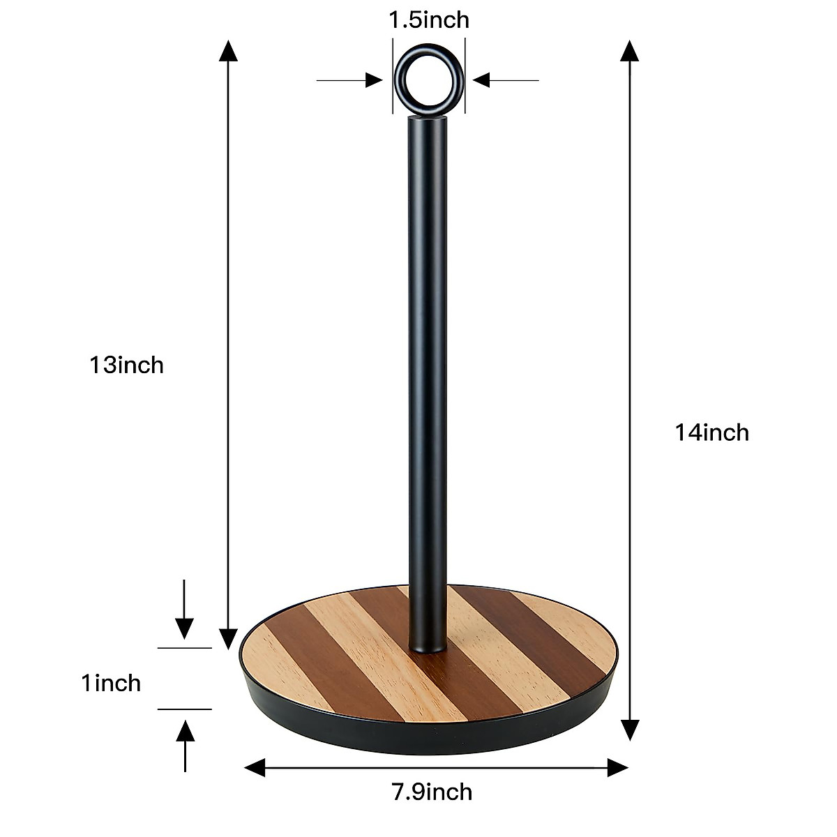 Paper Towel Holder, Paper Towel Holder Countertop with Heavy Weighted Multi-Color Wood Base for Standard or Jumbo-Sized Roll, Easy One-Handed Tear Standing Paper Towel Holders, Black