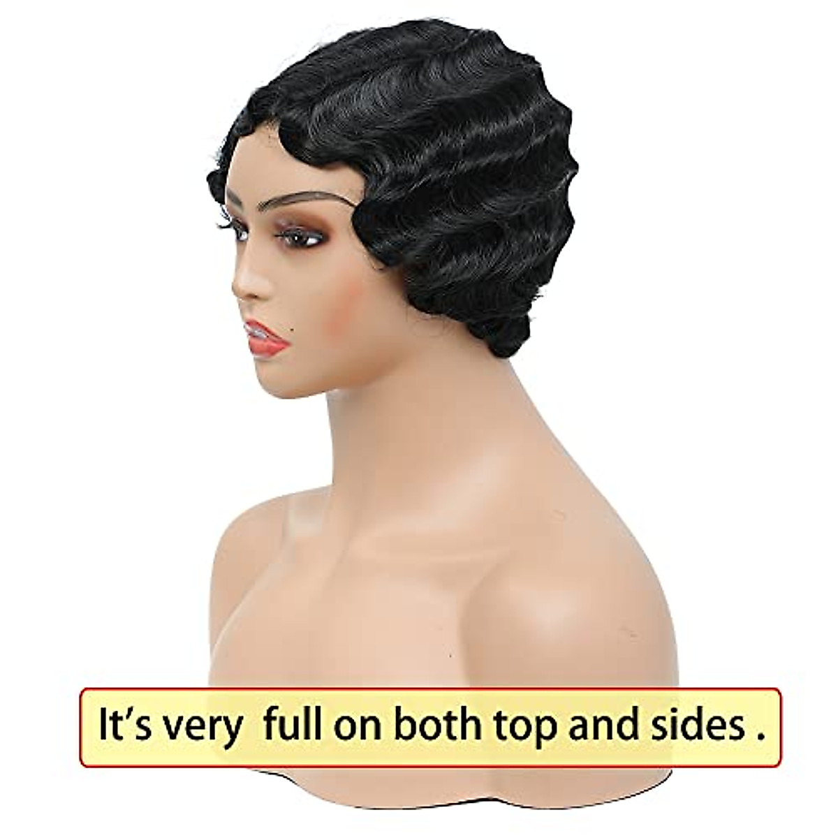 Yussay Short Finger Wave Wig Curly Natural Black Cute Nuna Wig Real Retro African Black Wigs for Mommy Wig Curly Short Synthetic Wig Looks Natural