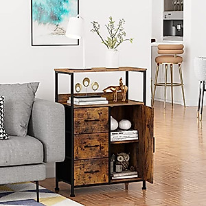 Furnulem Industrial Storage Cabinet with 3 Drawers and Door,2 Tiers Shelves Wood Floor Cabinet with Sturdy Frame for Bathroom,Entryway,Office,Kitchen