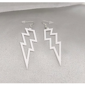 RUIZHEN Bright 3 Colors Acrylic Exaggerated Lightning Bolt Dangle Earrings Women Party Earrings Halloween Costume Accessories Jewelry (white)