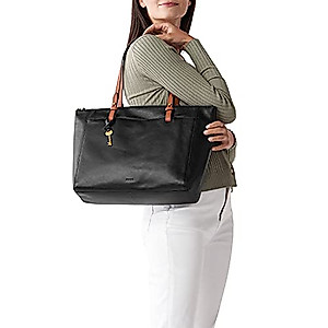 Fossil Women's Rachel Leather Tote Bag Purse Handbag, Black/Brown (Model: ZB7507001)