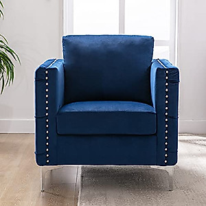 Harper & Bright Designs Modern Velvet Armchair, Tufted Button Accent Chair Club Chair with Steel Legs for Living Room Bedroom, Navy