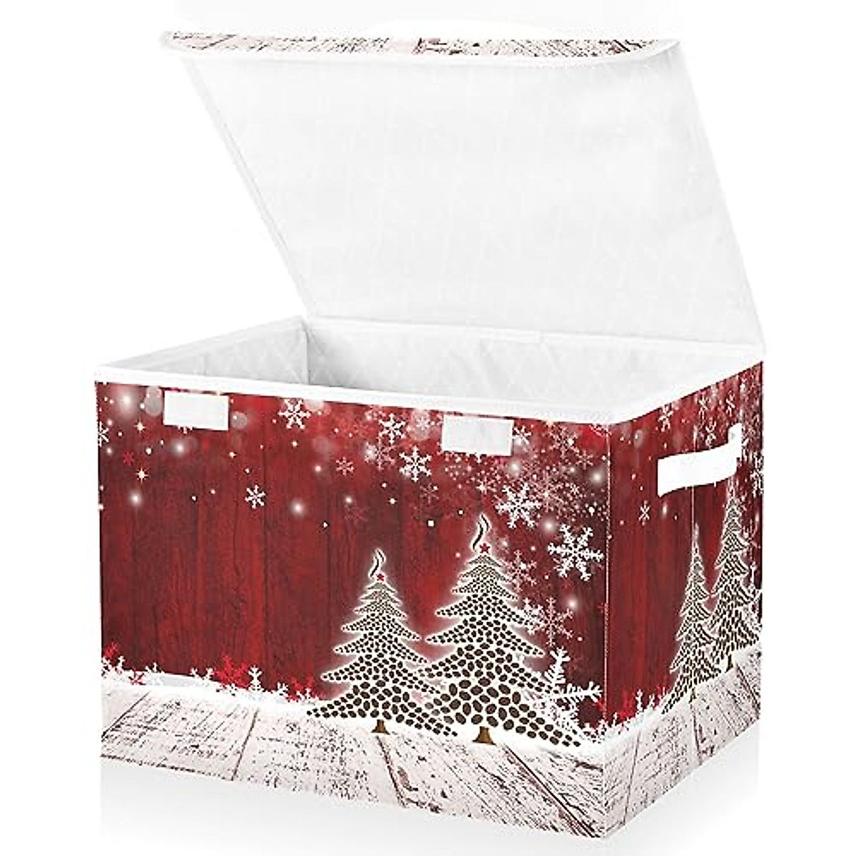 senya Christmas Storage Baskets Collapsible Storage Bins with Lids, Christmas Coffee Tree Red Wooden Storage Boxes Clothes Baskets for Organizing