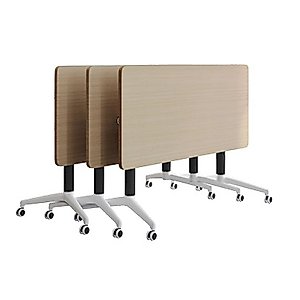 3pcs Foldable Conference Tables, Flip Top Mobile Training Table with Modesty and Lockable Wheels,Quickly Change from Horizontal to Vertical (Color : B, Size : 120 * 40 * 75cm)