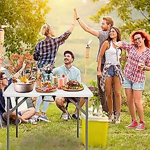 VINGLI 34" Fold in Half Square Table, Bi-Folding Commercial Table, Portable Plastic Dining Card Table for Kitchen or Outdoor Party Wedding Event, White Granite