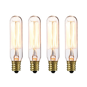Globe Electric 80151 40W Vintage Edison Mini Tube Clear Glass Dimmable Incandescent Light Bulb 4-Pack, E12 Base, 210 Lumens, Edison Bulbs, Vintage Light Bulbs, E12 Light Bulb, Home Improvement
