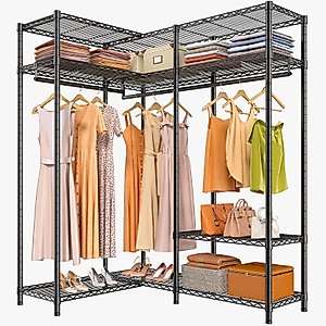 VIPEK L30 Garment Rack, Heavy Duty Corner Clothes Rack, L Shaped Corner Closet System with Adjustable Shelves & Hanging Rods, Freestanding Corner Wardrobe Portable Closet for Hanging Clothes