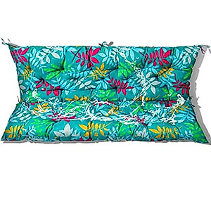 Rlosqvee Swing Cushions for Outdoor Furniture, Waterproof Outside Bench Cushion with Backrest, 2/3 Seater Pad for Patio Backyard Porch Garden (Green Flower, 60x40in)