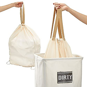 5 Piece Large Collapsible Laundry Hamper with 2 Removable Liner Bags and Folding Frame (Beige, 13 x 23 In)