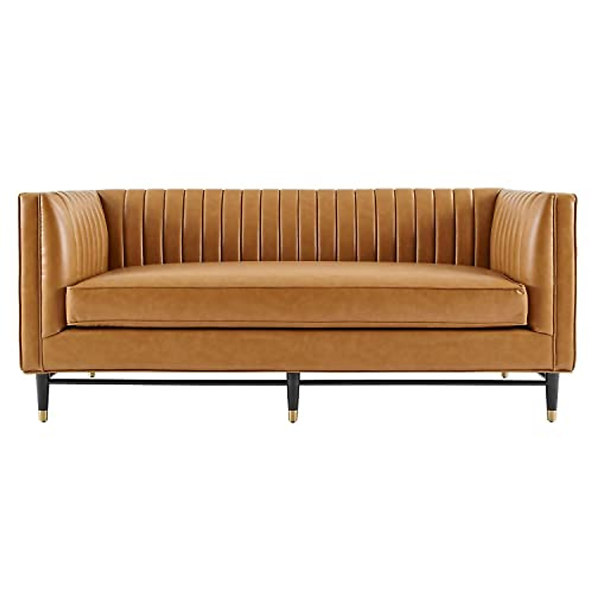 Modway Devote Channel Tufted Vegan Leather, Loveseat, Tan