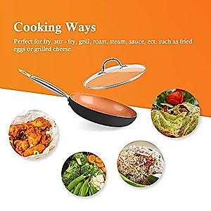 SHINEURI 5 Pieces Copper Cookware Copper Pans and Pot Nonstick Pot and Pans Copper Nonstick Cookware, Ceramic Pot and Pans, Copper Pot - 8 inch Pan, 9.5 inch Frying Pan and 2.5 qt Pot with Lid