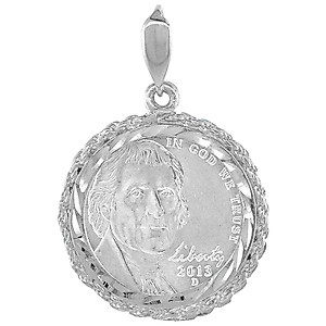 Sterling Silver Nickel Bezel 21 mm Coins Prong Back Rope Edge Diamond Cut 5 Cent Coin NOT Included