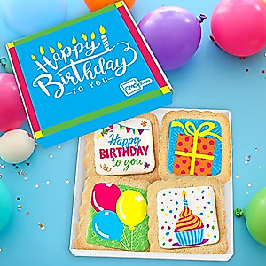 Happy Birthday Cookies 4 PACK Gift Basket for Kids Men Women | Decorated Sugar Cookie Gift Box | Individually Wrapped Party Favors Nut Free (Birthday, Standard Box)