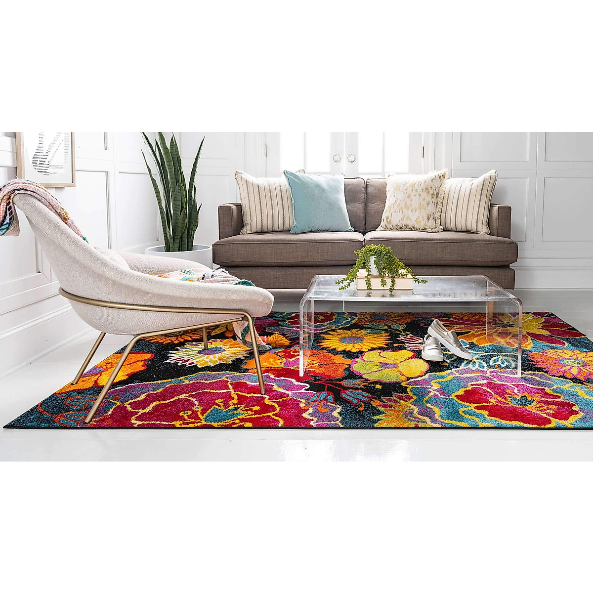 Unique Loom Lyon Collection Area Rug - Kennedy (5' 1" x 8' Rectangle, Black/ Green)