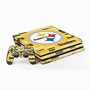 Skinit Decal Gaming Skin Compatible with PS4 Pro Console and Controller Bundle - Officially Licensed NFL Pittsburgh Steelers Yellow Blast Design