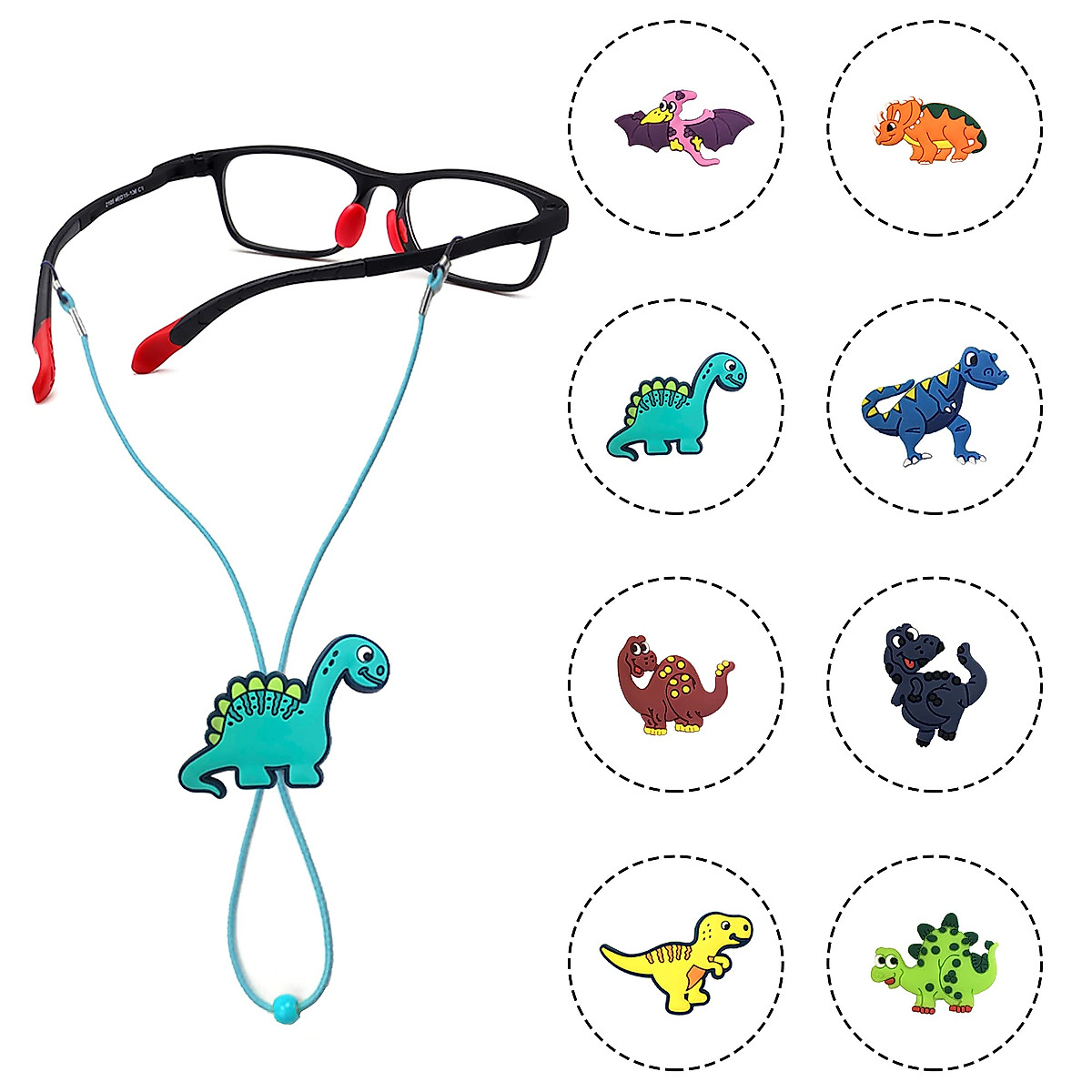 ZXSWEET 8 PCS Kids Glasses Strap Adjustable Dinosaur Anti-slip Eyeglass Straps for Boys Girls Multicolor