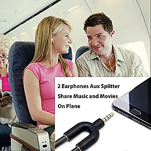 (2 Pack) Headset Splitter 3.5mm Jack, Headphone and Mic Y Splitter, Dual Headphone Jack Adapter, Double Headset Adapter, TRRS 4 pins Audio Jack.
