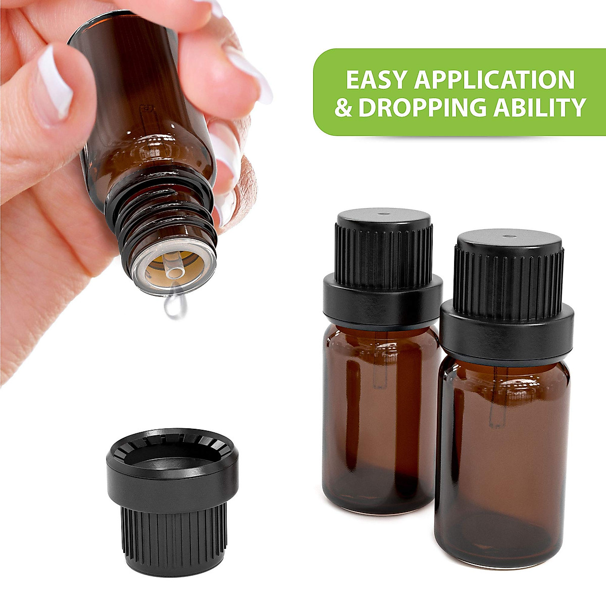 Glass Bottles for Essential Oils - Refillable Empty Amber Bottle with Orifice Reducer Dropper and Cap - DIY Supplies Tool & Accessories Perfume Aromatherapy - Carrier Oil Kit, 12 Count (Pack of 1)