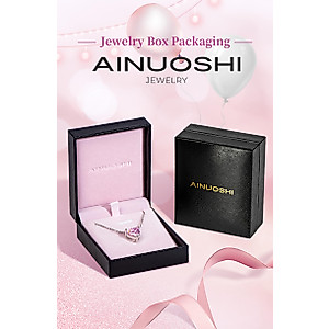 AINUOSHI Heart Necklace Sterling Silver Necklaces for Women Pink Cubic Zirconia Diamond Pendant Anniversary Birthday Christmas Gifts for Her Hypoallergenic