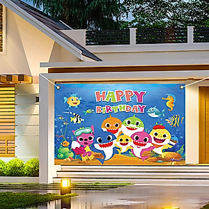 RitzyBiz Baby Shark Backdrop for Birthday Party Supplies (7x5 feet) Blue Cartoon Whale Ocean Photo Background for Baby Shower Decoration Boys Girls Photography Backdrop (Blue)