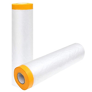 LISHINE 13Ft x 65 Ft Plastic Painting Drop Film, 2 Pcs Tape and Drape Dust Plastic Drop Cloth, Pre-Taped Masking Film for Automotive Painting Covering
