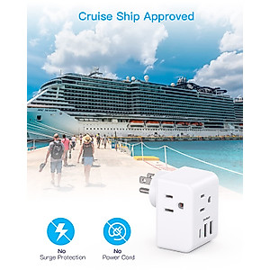 Multi Plug Outlet Extender, Power Strip Non Surge Protector Electric Outlet Splitter with 3 USB Wall Charger (1 USB C), Multiple Outlet Expander for Cruise, Dorm, Travel, Home, Office