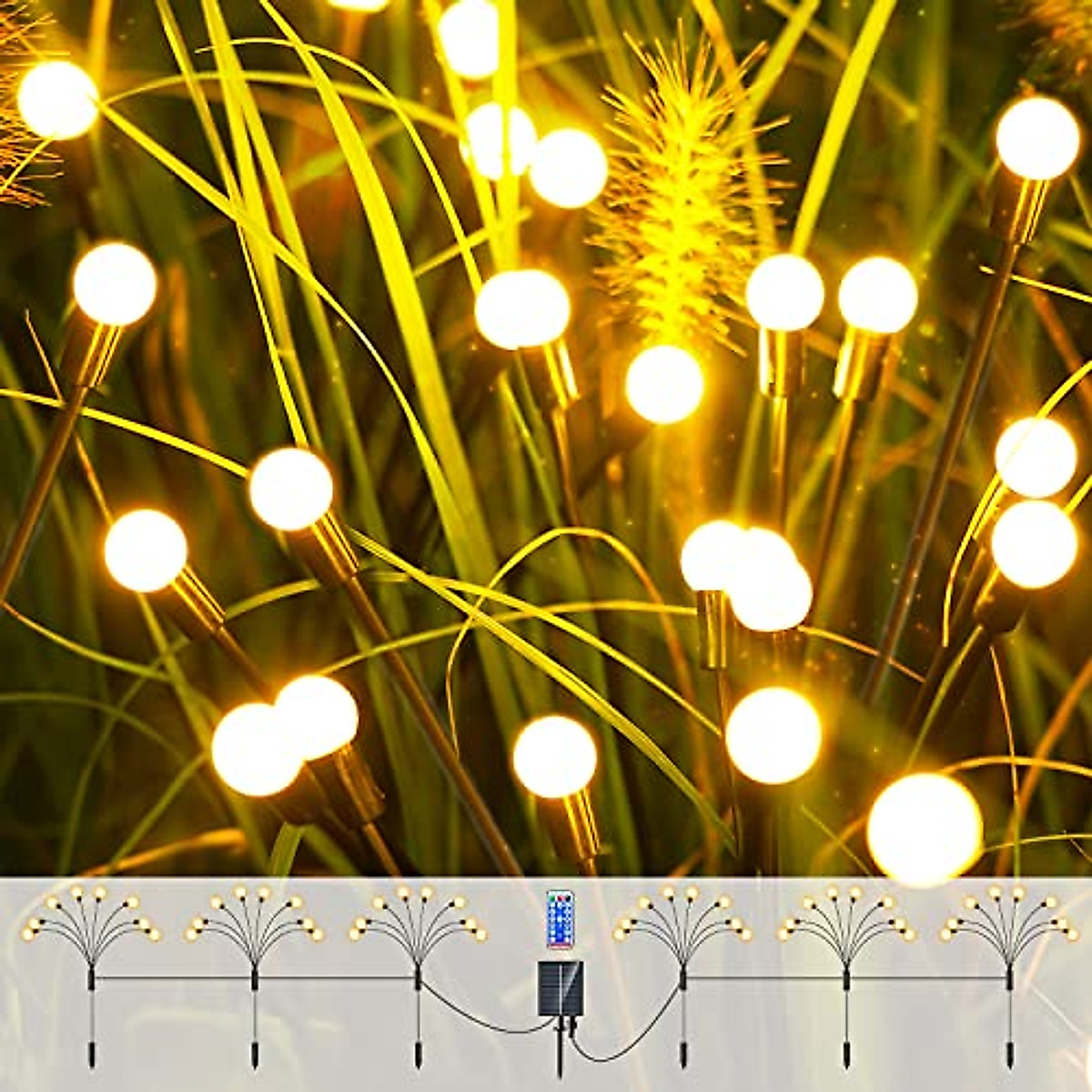 Anubarak 6 Pack Firefly Lights Solar Outdoor, Swaying Solar Garden Lights with Remote Control, 8 Flashing Modes and 20 Working Hours Garden Decor, Solar Outdoor Lights Decorative for Path Yard Patio