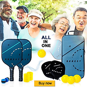 MB RUNEST Pickleball Paddles Set with Bag and Covers - Lightweight Rackets with Composite Honeycomb Core, Premium Graphite Face, Covers, Extra Grips & 4 USAPA Approved Outdoor Balls
