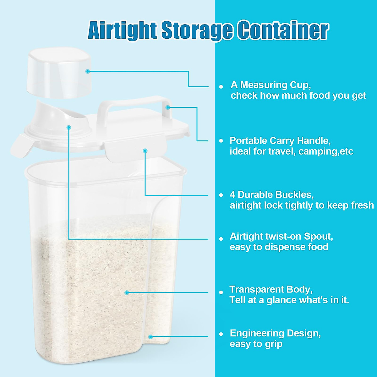 ODOMU 10lbs Rice Cereal Storage Container - Airtight 5L/169OZ Pet Dog Cat Food Dispenser with Large Spout and Cup, BPA-Free Plastic Container for Cereal, Grain, Flour, etc