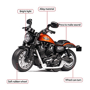 MING YING 66 Mini Toy Motorcycle - Pull Back Toy Cars with Sound and Light Toy,Toy Motorcycles for Toddlers,Motorcycle Toys for Boys Age 3-9 (Orange)