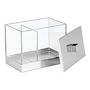 iDesign Clarity Metal Divided Canister with Lid for Bathroom, Kitchen, Countertop, Desk, and Vanity Organization and Storage, 5" x 3" x 4", Clear and Chrome